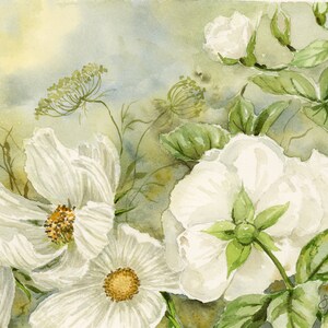 Roses and Cosmos Botanical Watercolor Art Print - Etsy