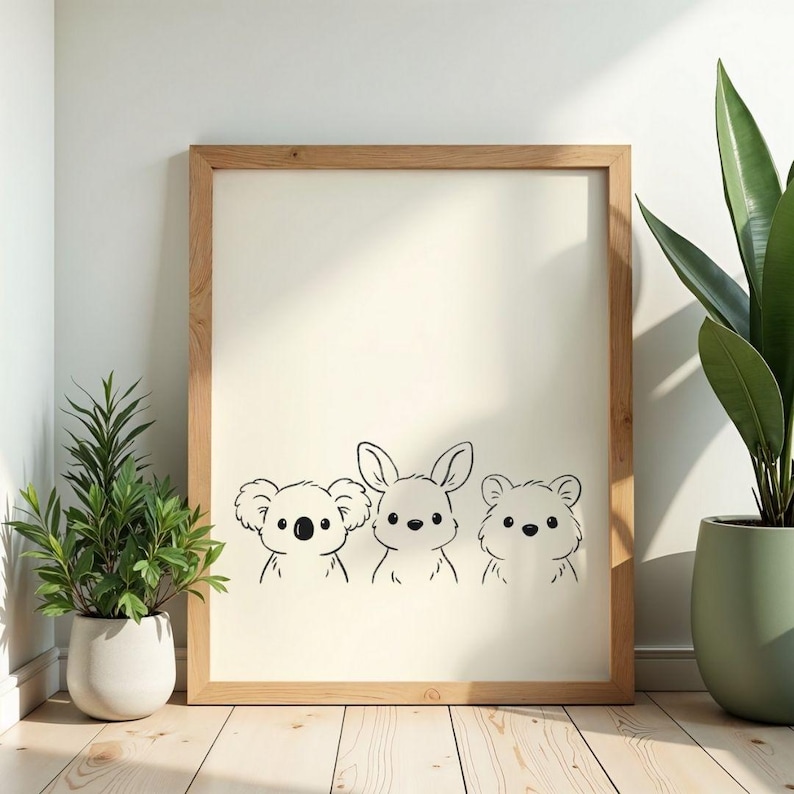 Australian Animals Poster | Minimal Line Illustration | Koala Kangaroo ...