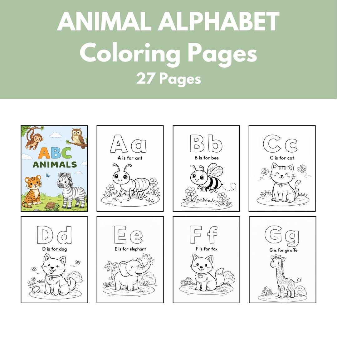 Animal Alphabet Coloring Pages, ABC Animals Printable, Preschool ...