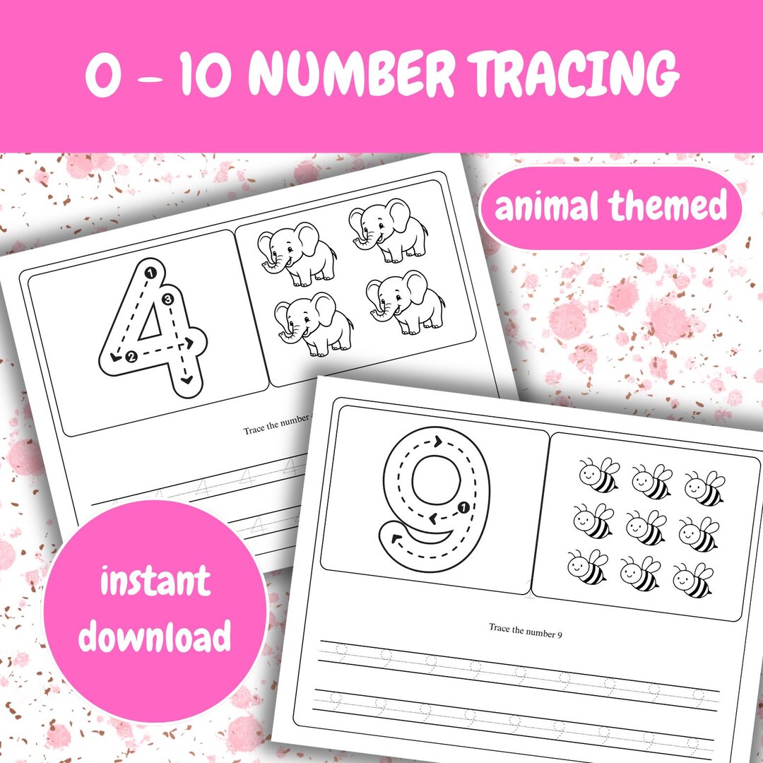 Animal Themed Number Tracing Worksheets 0-9 (PDF Download) - Etsy