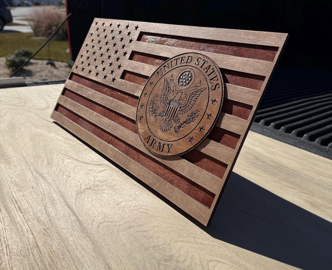 US Army Engraved Wood Flag | Veteran Made Military Wall Decor - Etsy