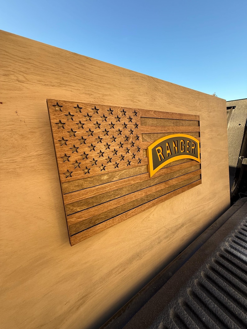 US Army Ranger Tab Wooden Flag | Handcrafted Military Wall Decor - Etsy