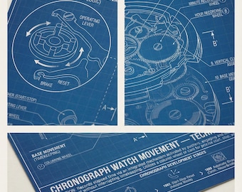 Chronograph Watch Movement Blueprint | Technical Diagram (A2 A3 A4 ...