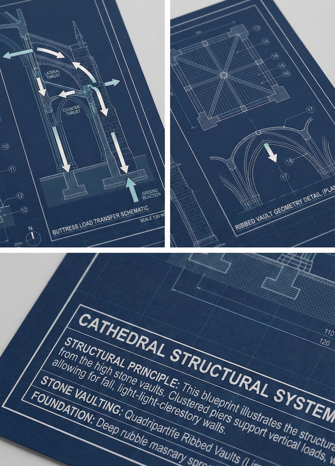 Gothic Cathedral Blueprint | Structural Engineering Diagram (digital ...
