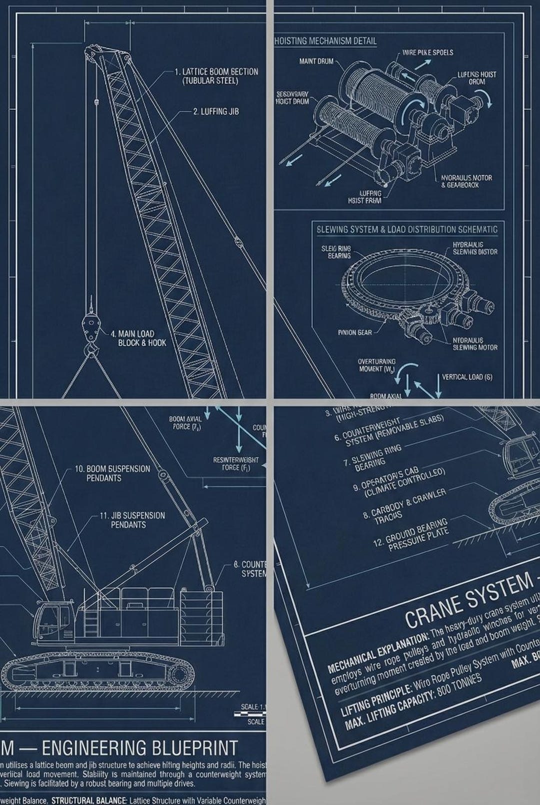 Crane Blueprint Art | Heavy Lift Engineering Diagram (A2 A3 A4 ...