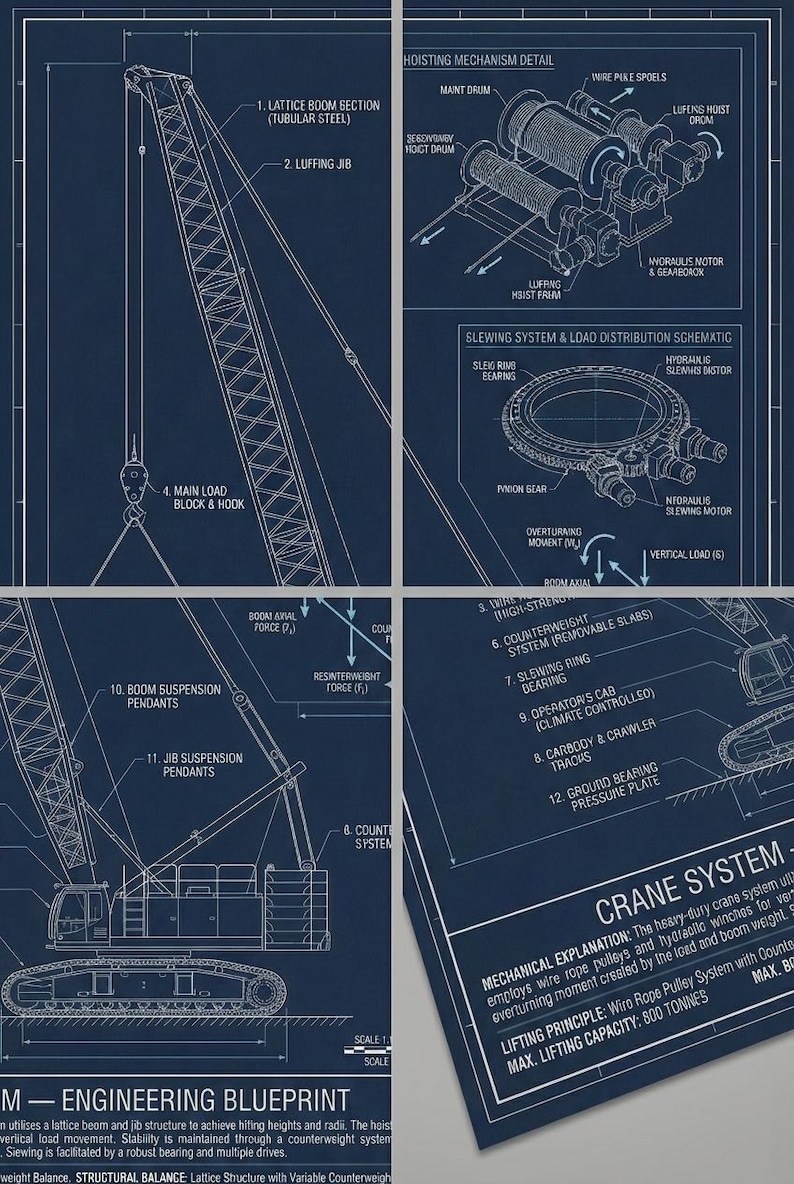 Crane Blueprint Art | Heavy Lift Engineering Diagram (A2 A3 A4 ...