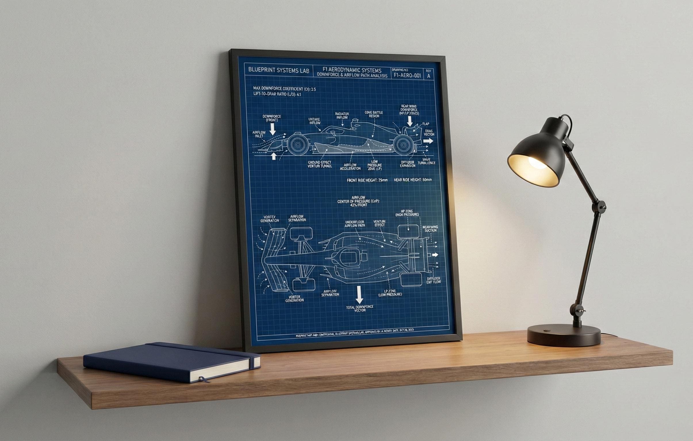 Formula 1 Aerodynamics Blueprint Poster | F1 Downforce Airflow Diagram ...
