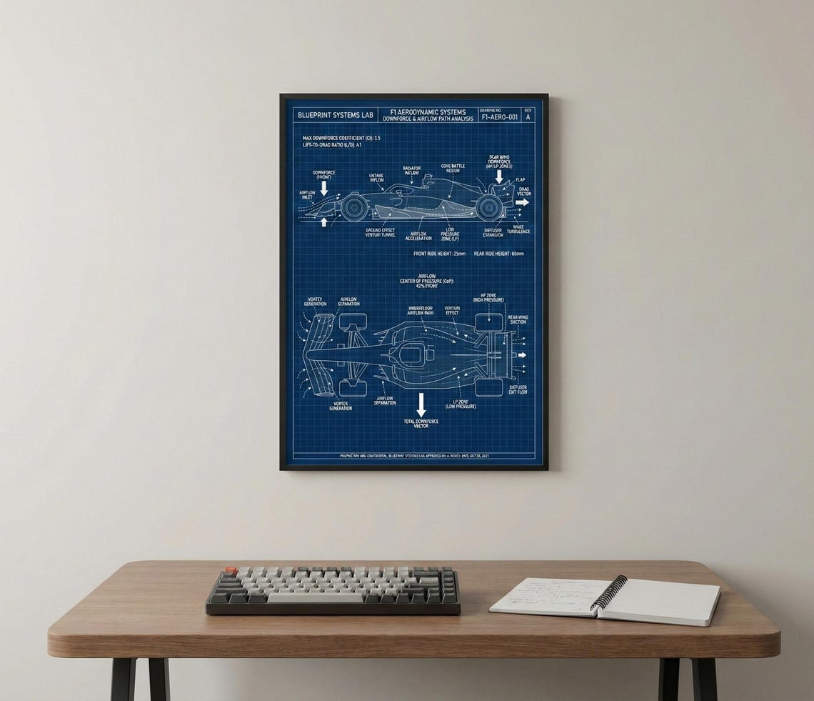 Formula 1 Aerodynamics Blueprint Poster | F1 Downforce Airflow Diagram ...