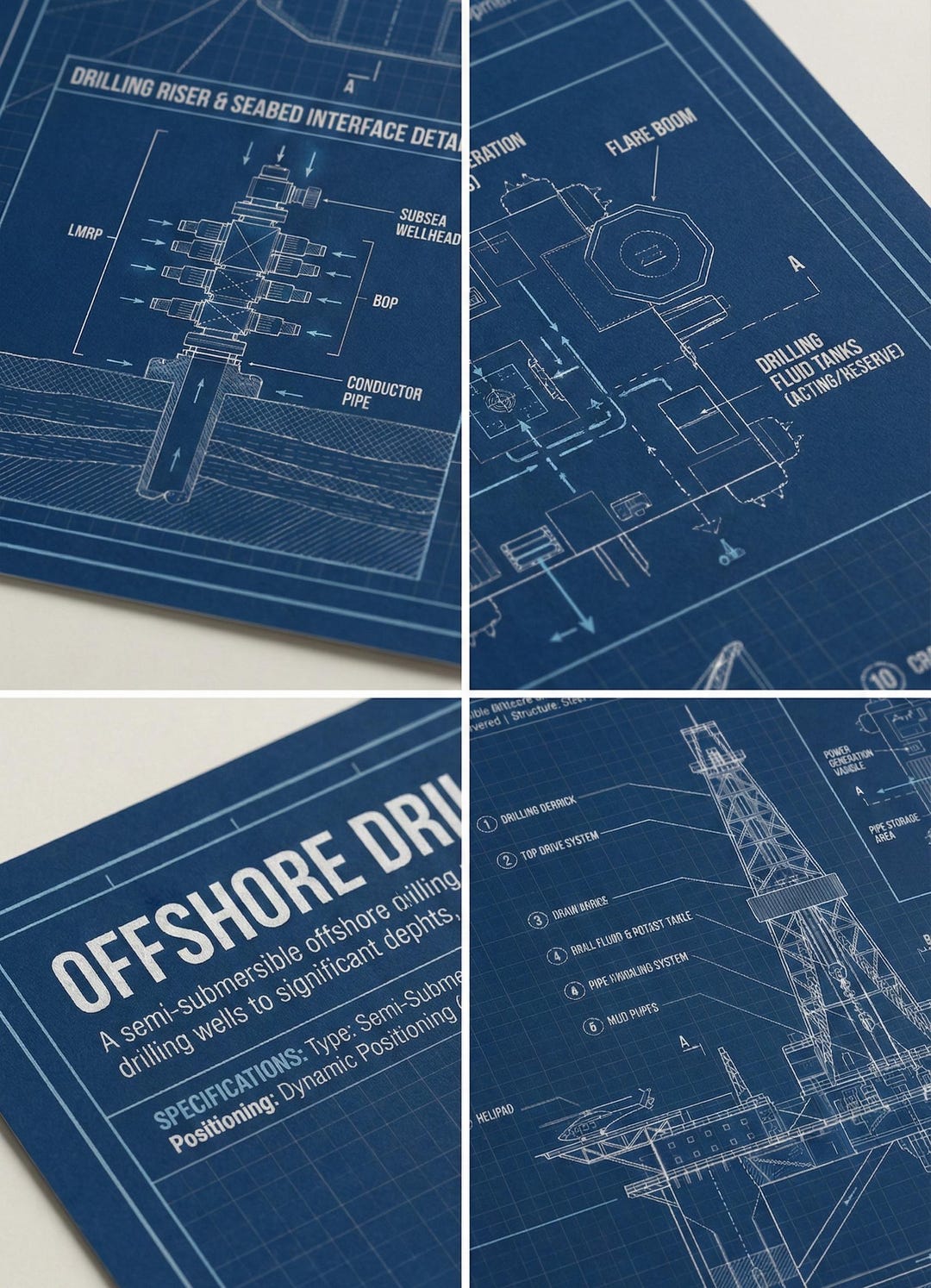 Offshore Drilling Rig Blueprint – Semi-submersible MODU Wall Art ...