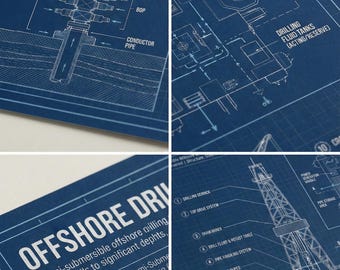 Offshore Drilling Rig Blueprint – Semi-submersible MODU Wall Art ...