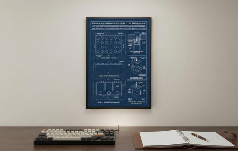 Interlocking Lego Brick Blueprint Poster | Modular Construction Art ...