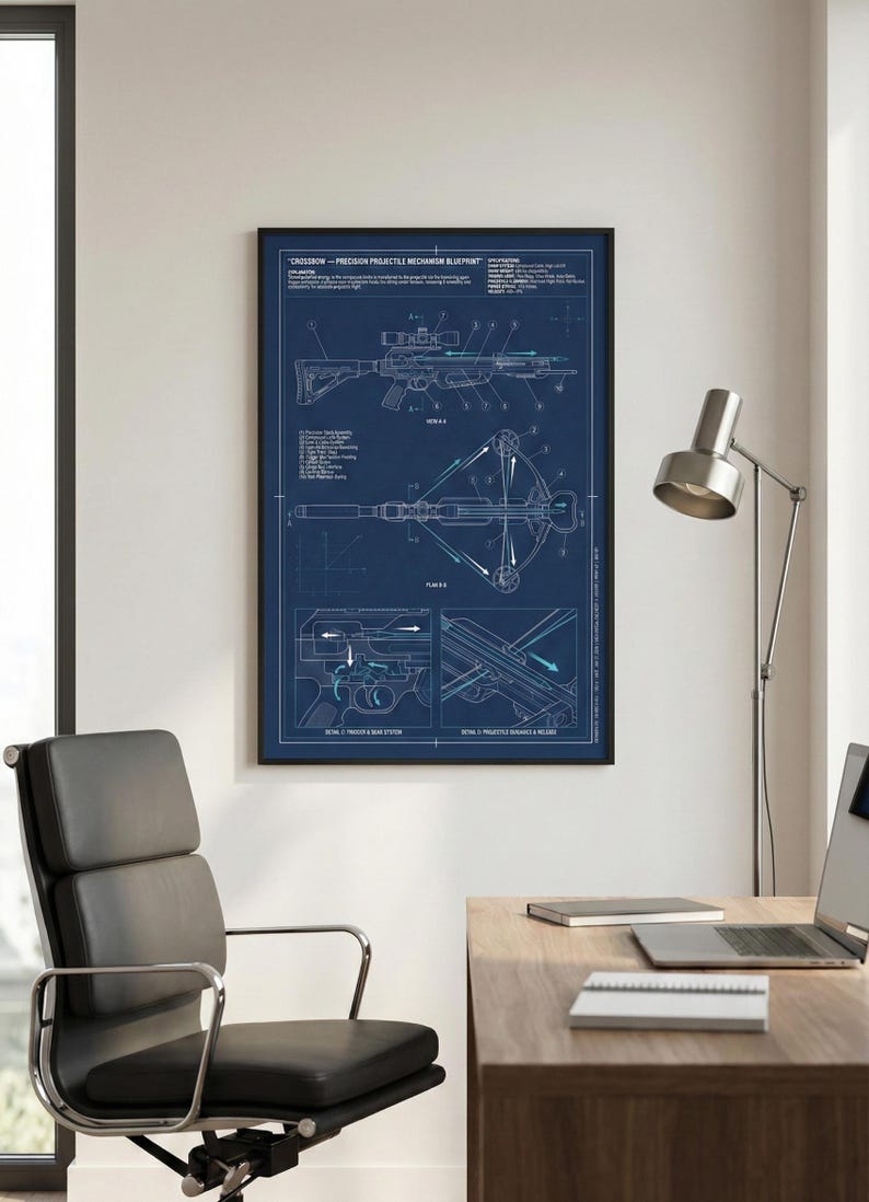 Modern Crossbow Blueprint Art | Mechanical Engineering Print (A2 A3 A4 ...