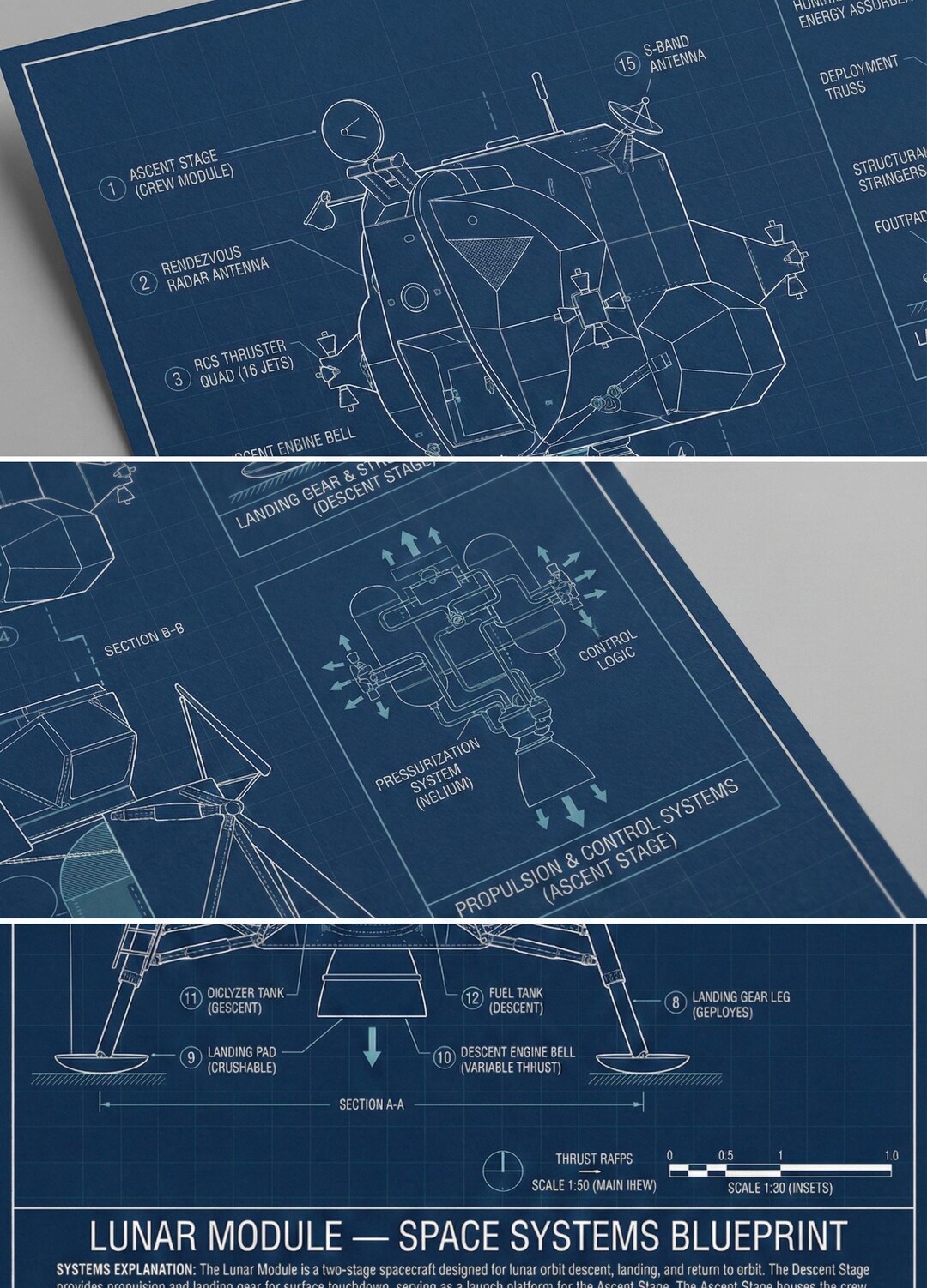 Apollo 11 Lunar Module Blueprint Art | Space Engineering Print (digital ...