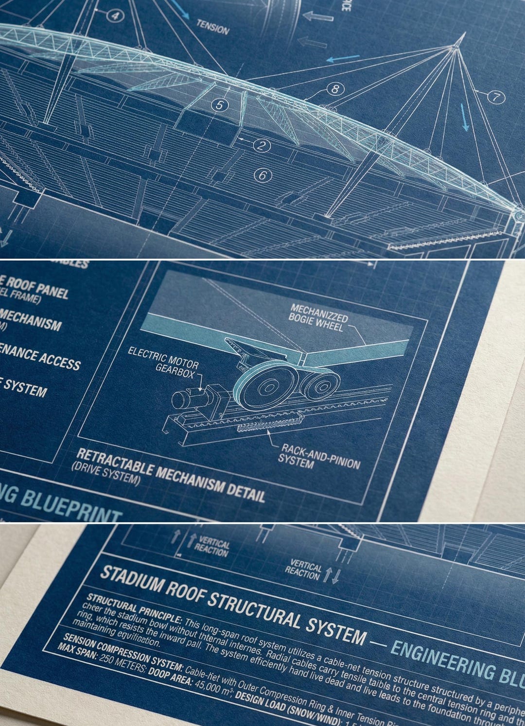 Stadium Roof Blueprint | Structural Engineering Diagram (A2 A3 A4 ...