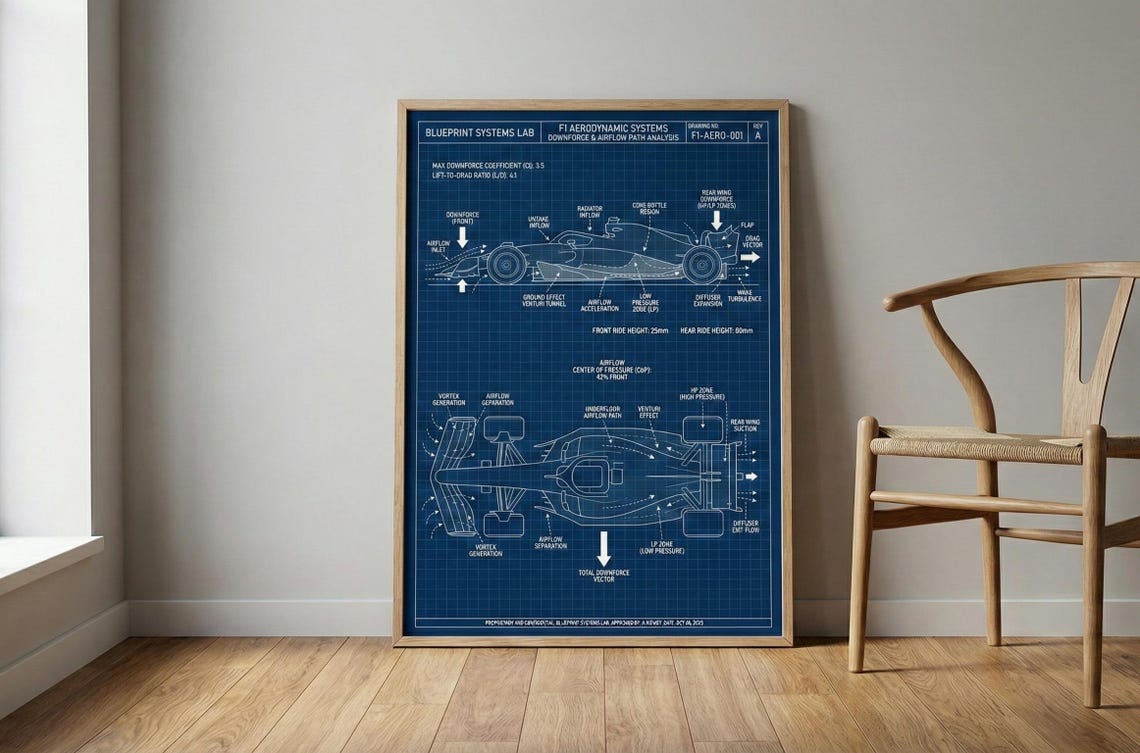 Formula 1 Aerodynamics Blueprint Poster | F1 Downforce Airflow Diagram ...