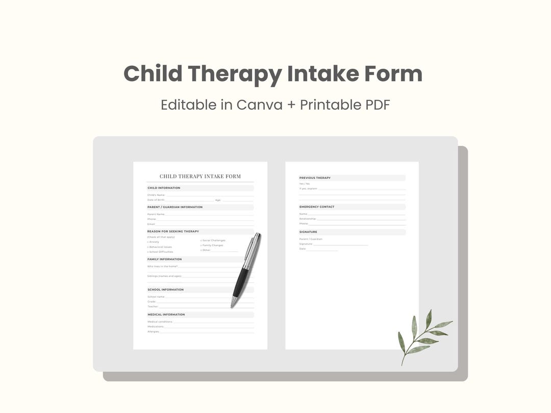 Child Therapy Intake Form | Play Therapy, Editable Canva Template (PDF ...