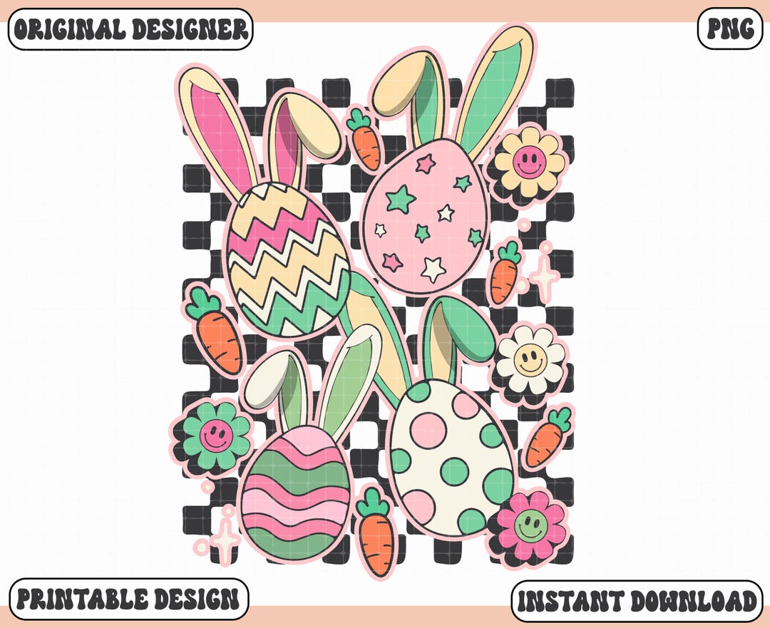 Retro Easter Bunny Ears Eggs PNG Design Download, Easter Png, Retro Png ...