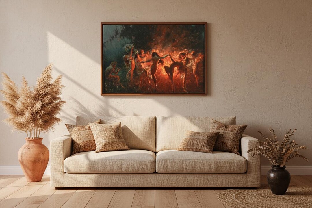 Fire Dance Painting | Nymphs Dancing Wall Art | Vintage Fantasy Art ...