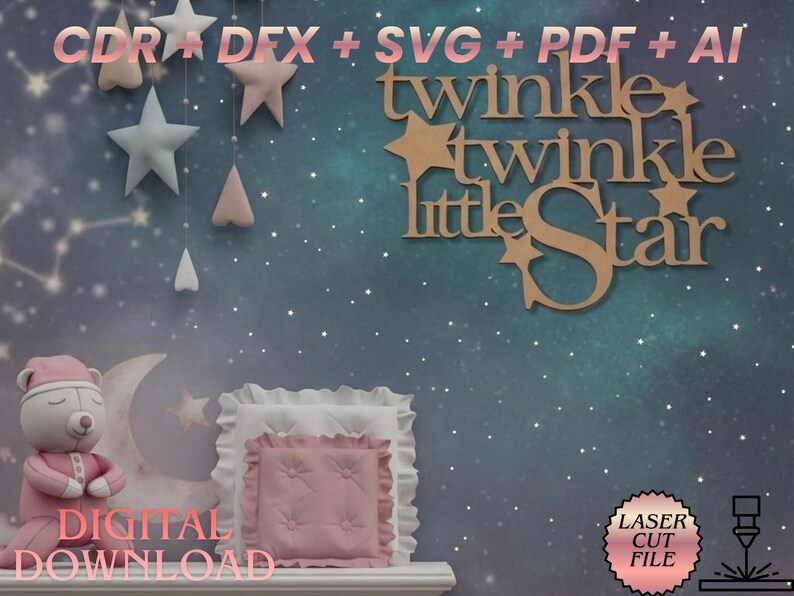 Twinkle Twinkle Little Star Laser Cut Datei | Kinderzimmer Wandschild ...