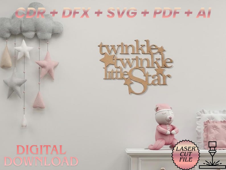 Twinkle Twinkle Little Star Laser Cut Datei | Kinderzimmer Wandschild ...