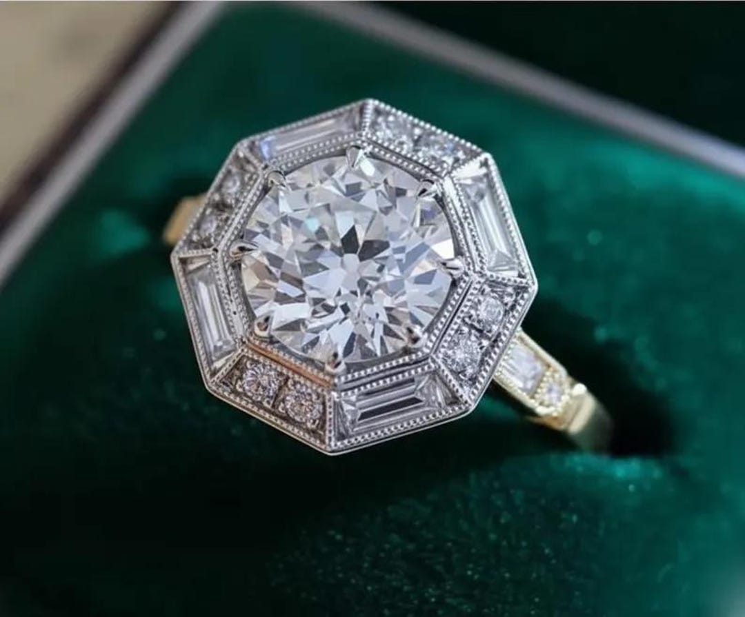 1920s Art Deco Octagon Moissanite Engagement Ring for Women, Round Cut ...