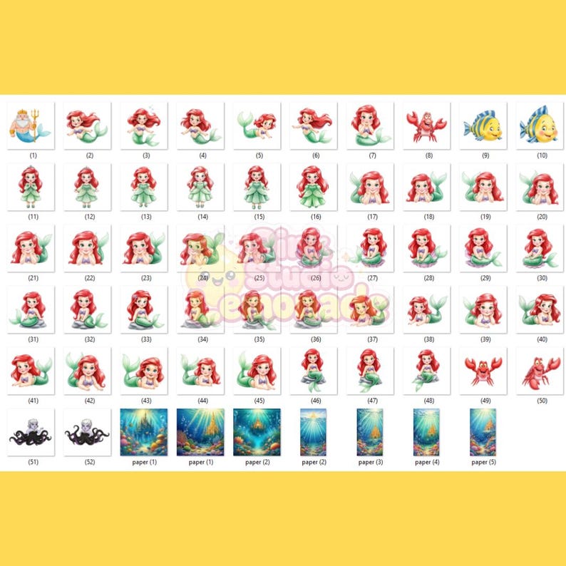 Cute Watercolor Baby Ariel Clipart, Cute Little Mermaid PNG Clipart ...