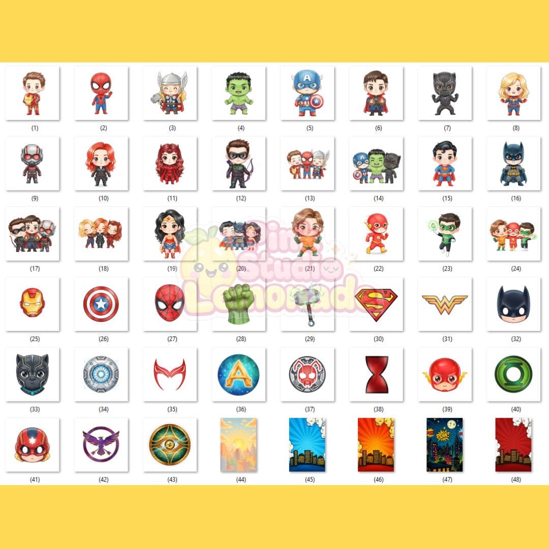 Superheroes Watercolor Digital Kit, PNG Pack of Superhero Legends, Cute ...