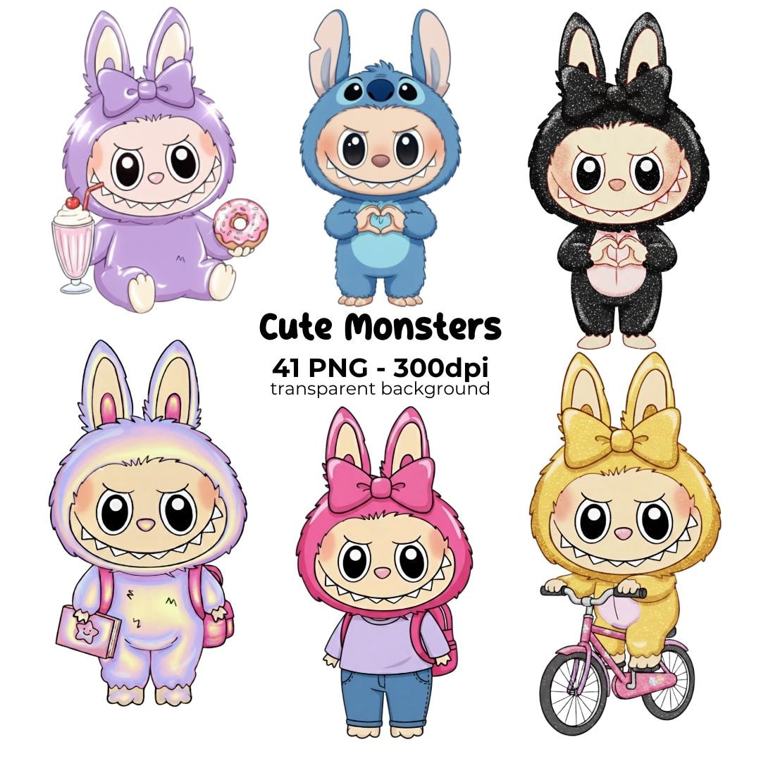 Cute Monsters Clipart PNG, Instant Download, Digital Download, Monters ...