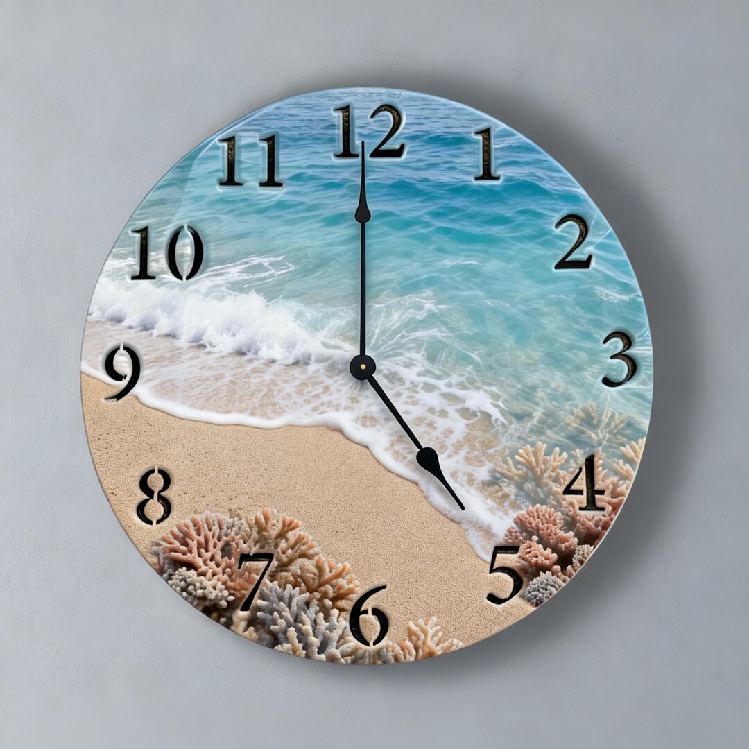 Coastal Beach Clock | Ocean Wave, Coral Reef Art,wooden Clock - Etsy