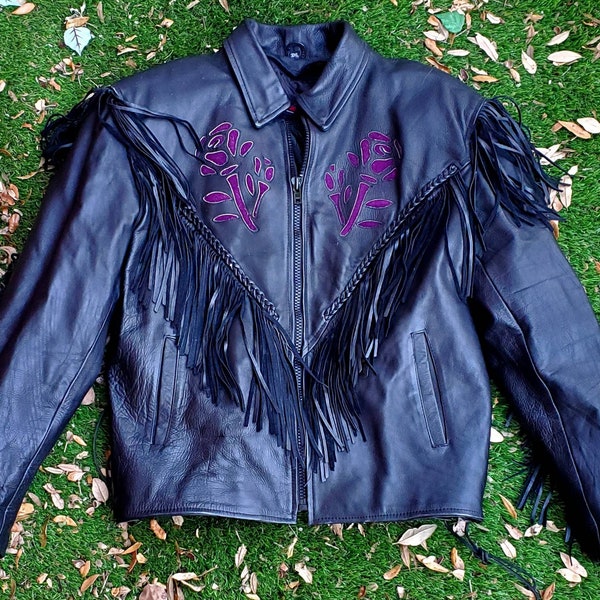 Purple Fringe Leather Jacket - Etsy
