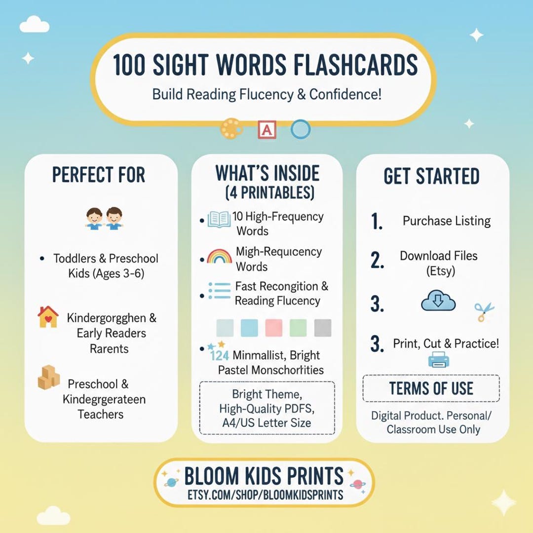 100 Sight Words Flashcards Printable (PDF), Montessori Learning Cards ...