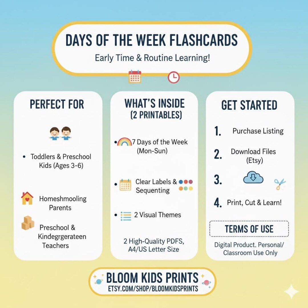 Days of the Week Printable Flashcards, Montessori Learning Cards (PDF ...