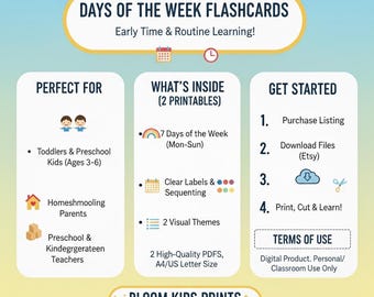 Days of the Week Printable Flashcards, Montessori Learning Cards (PDF ...