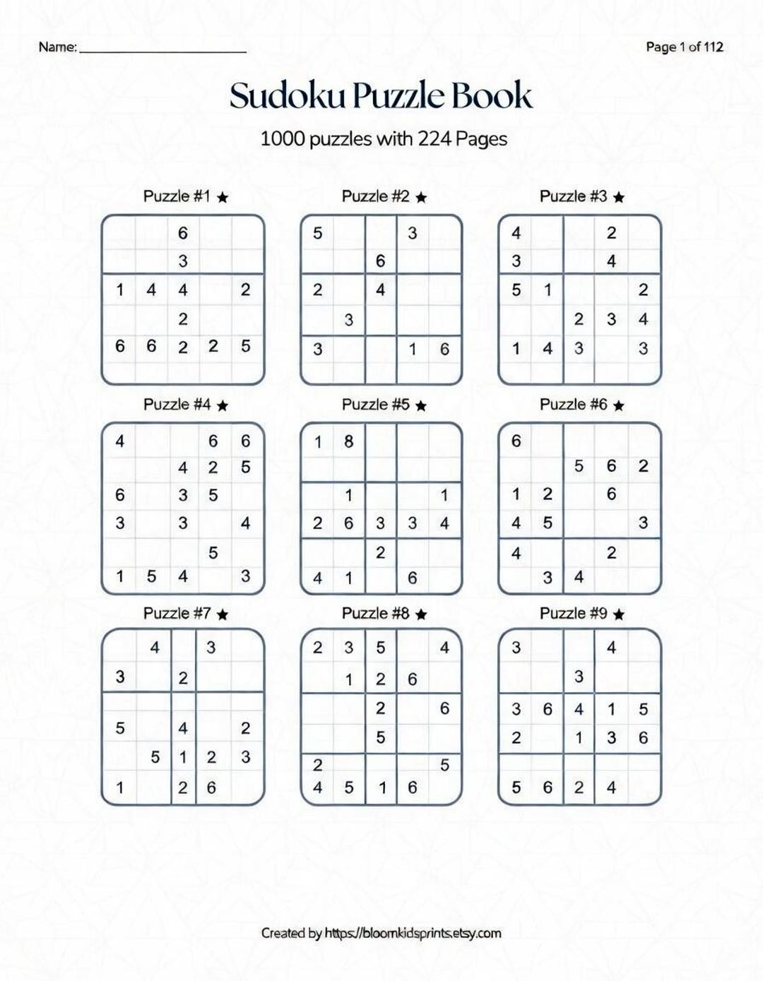 Printable PDF Easy Sudoku for Kids 6x6 - 1000 Children's Puzzles With ...