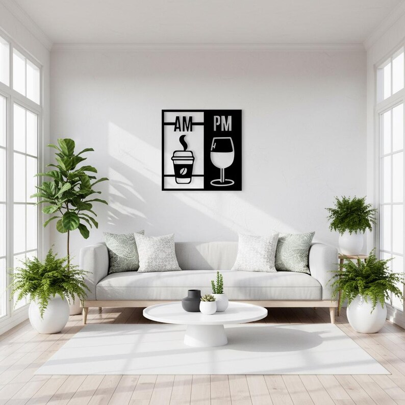 Coffee Wine Metal Wall Art | AM PM Kitchen Decor | Modern Daily Routine Sign - Etsy UK