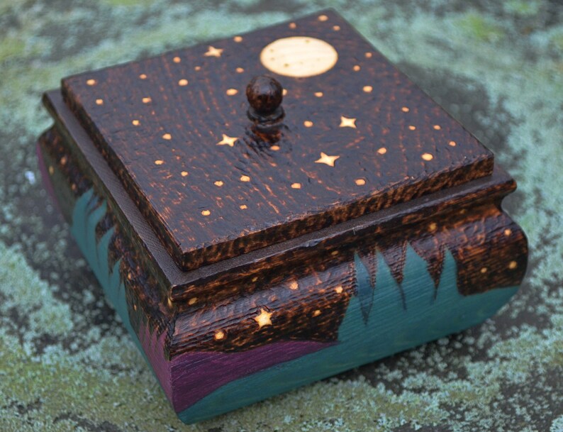 Starry Night & Mountains Wood Burn Box Trinket Stash - Etsy