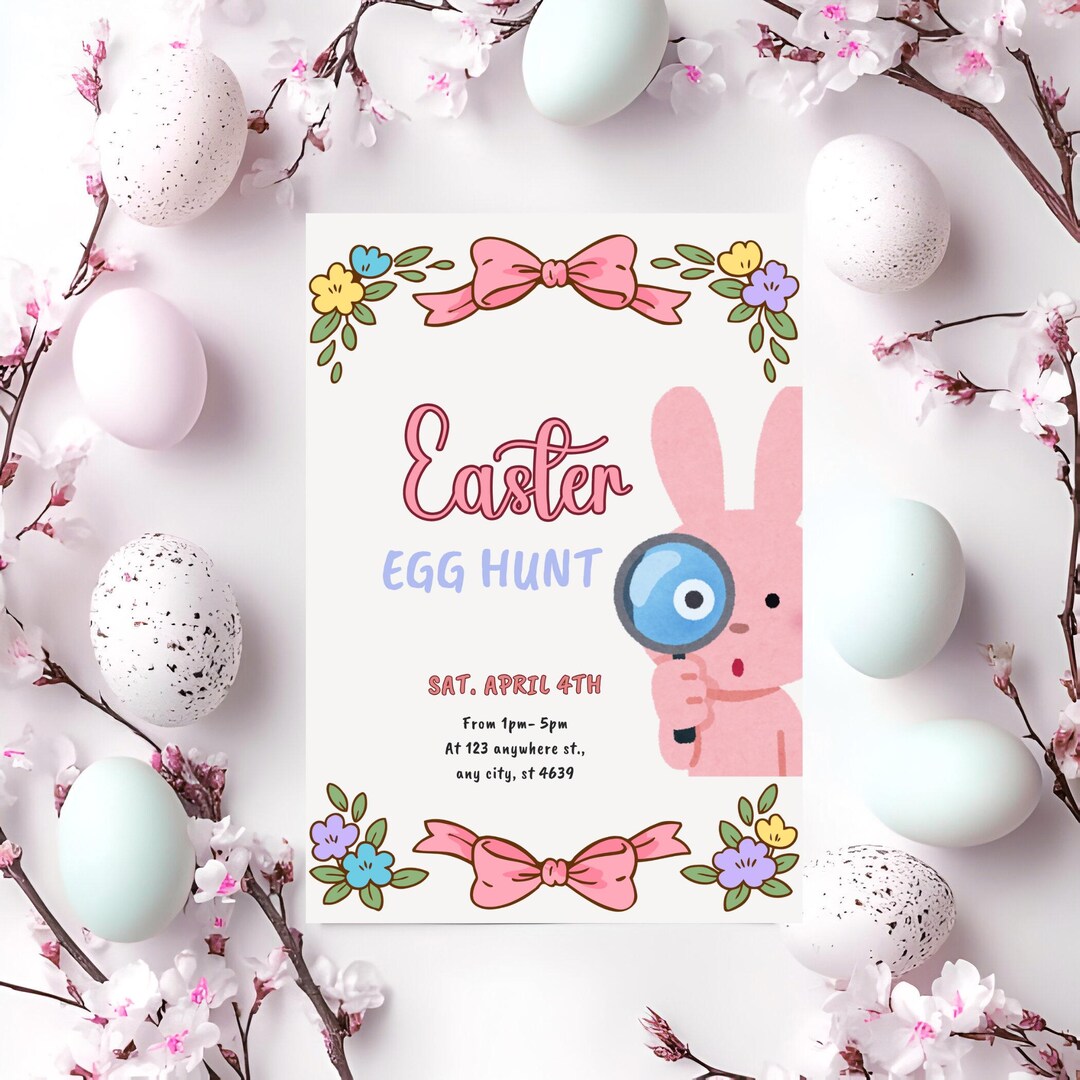 Easter Egg Hunt Invitation, Editable Easter Party Invite, Bunny Kids ...