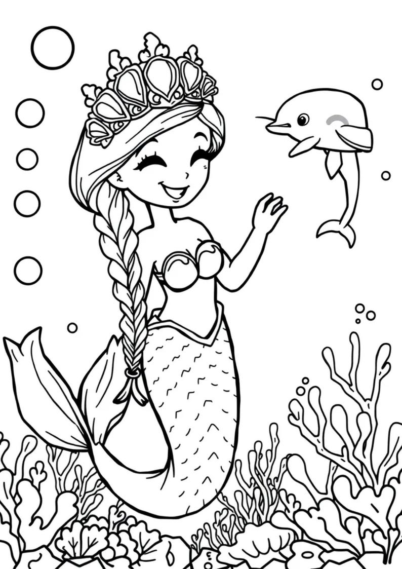 Mermaid Coloring Pages Printable PDF PNG Digital Coloring Book Download ...