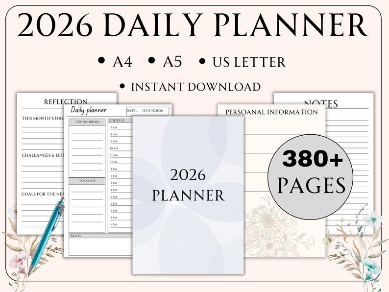 2026 Daily Planner Printable | Minimalist | Habit Tracker, Notes ...
