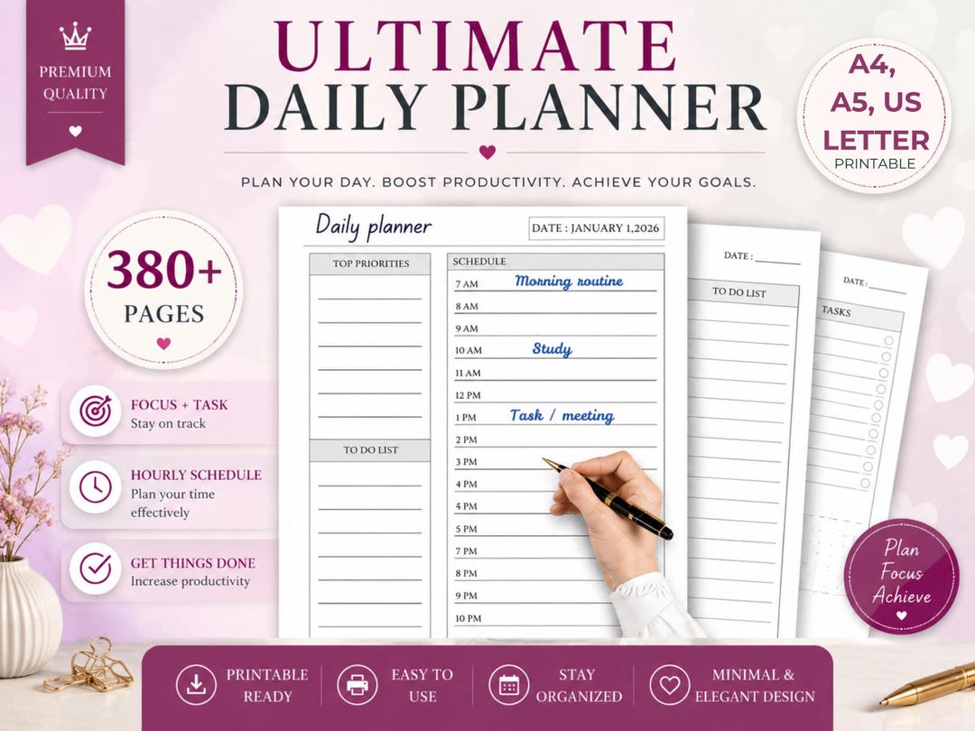 2026 Daily Planner Printable PDF | Organize Your Routine & Goals ...
