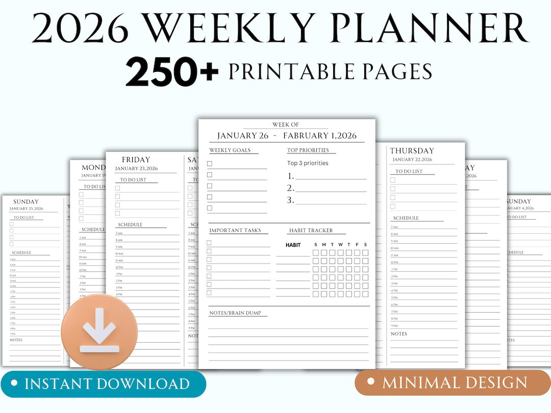 2026 Weekly Planner Printable | Minimal Design, Productivity Organizer ...