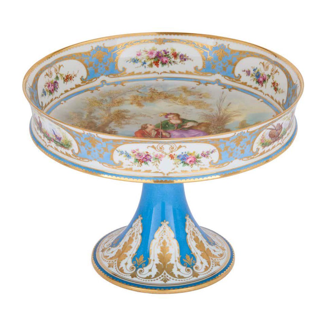 Antique French 1876 Rococo Blue Sèvres Porcelain Centrepiece Produced ...