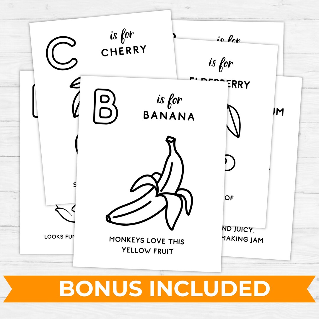 Fruit Alphabet Coloring Book for Kids, ABC Fruits Coloring Pages ...