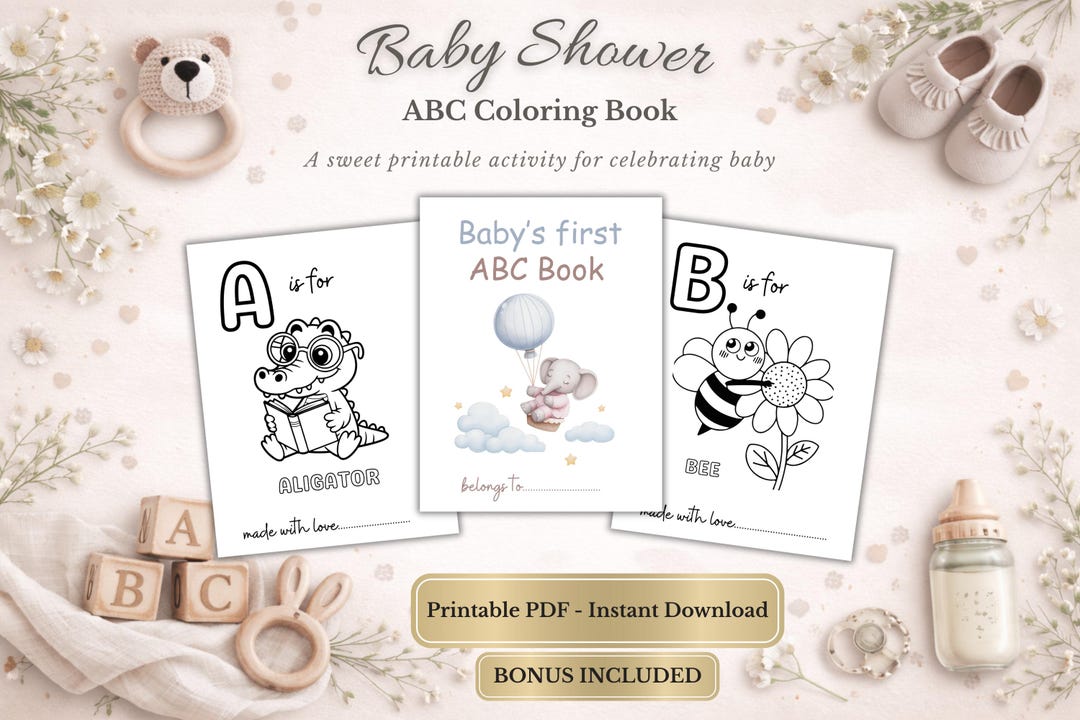 ABC Baby Shower Coloring Book, Baby's First ABC Book, Animals Coloring ...