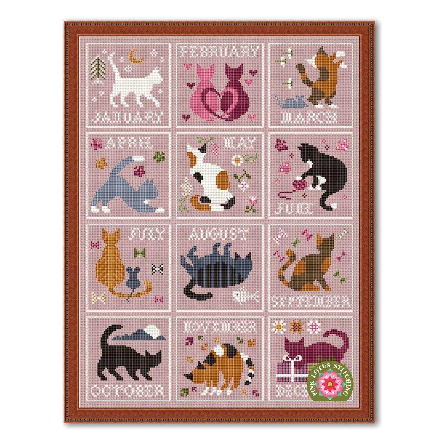 Cat Calendar Cross Stitch Pattern: Seasons 12 Months Cats Sampler - Etsy