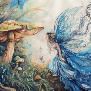 Whimsical Blue Fairy Poster Unframed Fantasy Print Enchanted Woodland ...