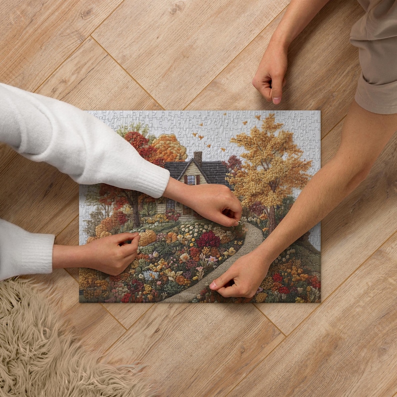 Quilted Autumn Cottage Puzzle Fall Cottagecore Art 252/520 Piece Jigsaw ...
