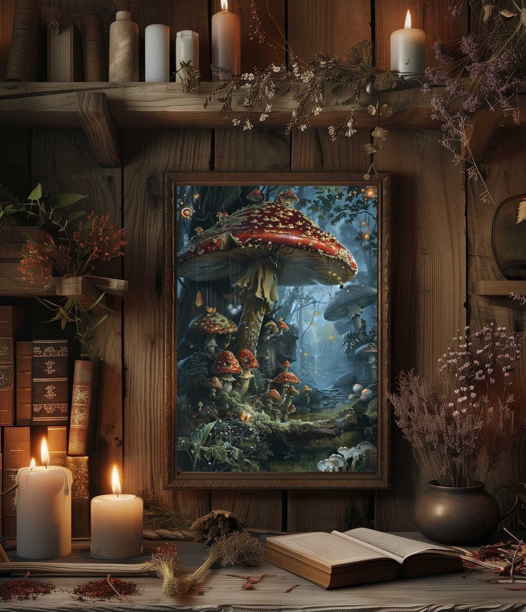 Enchanted Mushroom Forest Art Print Cottagecore Home Decor Mystical ...