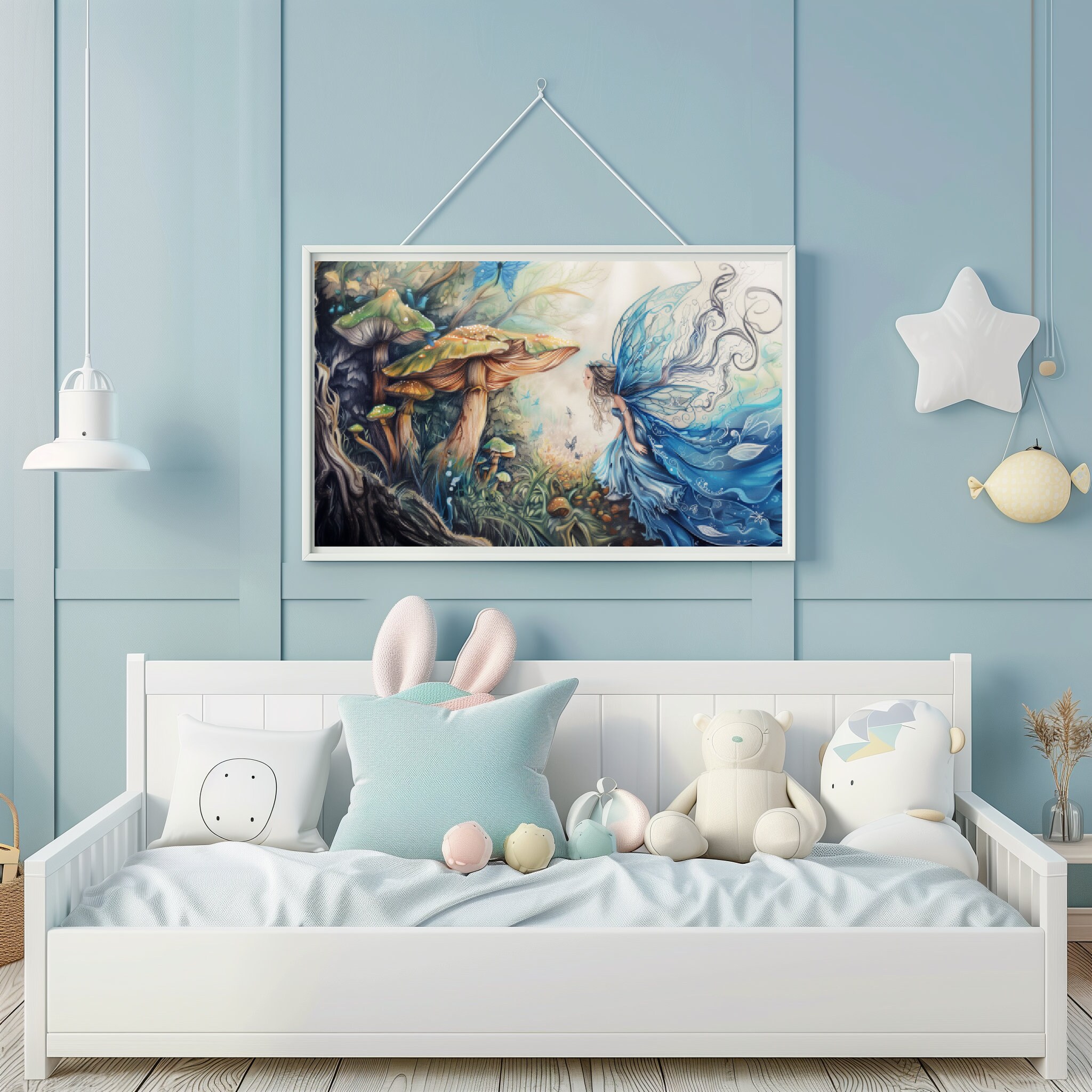 Whimsical Blue Fairy Poster Unframed Fantasy Poster Enchanted Woodland ...