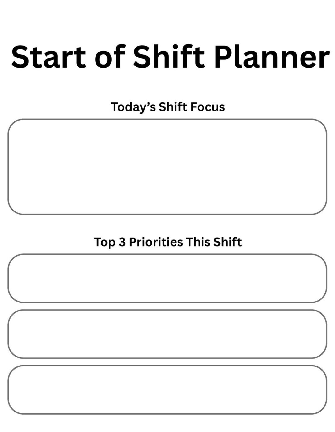 Start of Shift Planner Printable – Daily Work Planner for Focus ...